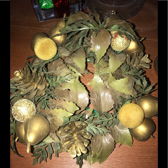 Accents | Vintage Green And Gold Pear Fruit Candle Ring Decoration ...